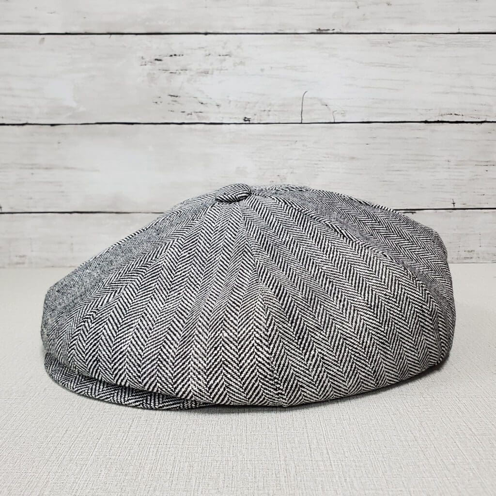 Black Herringbone Linen Apple Newsboy Cap - Winner Caps MFG. Company