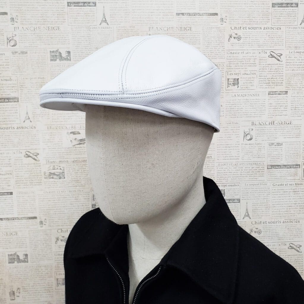 White Pebble Leather Ascot Ivy Driver Cap - Winner Caps MFG. Company