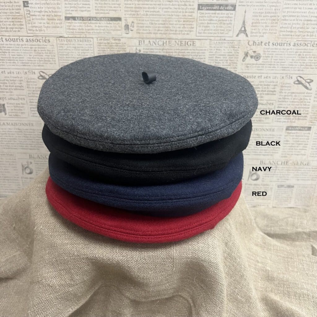 Navy Wool Beret w. Black Leather Trim - Winner Caps MFG. Company
